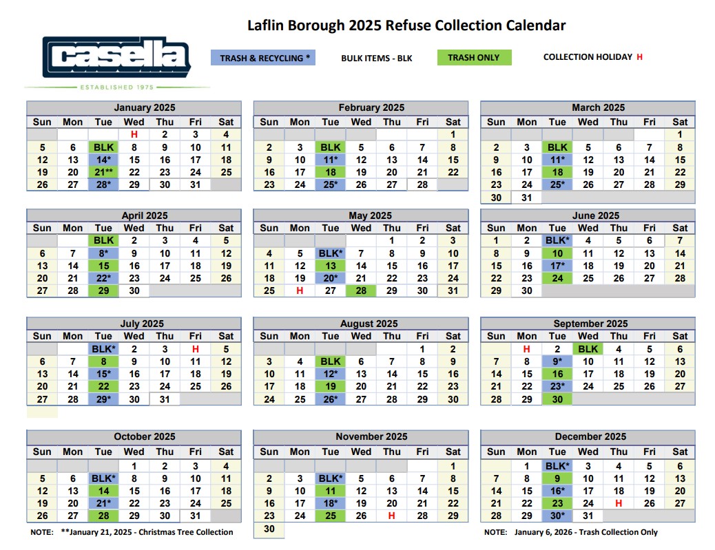 2025 Laflin Boro Refuse Collection Calendar – Casella Waste | Laflin ...